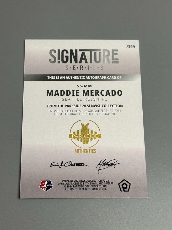 Maddie Mercado 2024 Parkside NWSL Volume 1 Signatures Rookie Auto SS-MM ...
