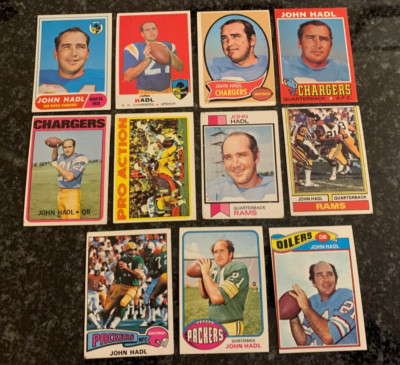 1968-77 Topps Football JOHN HADL LOT....................11 DIFFERENT ...