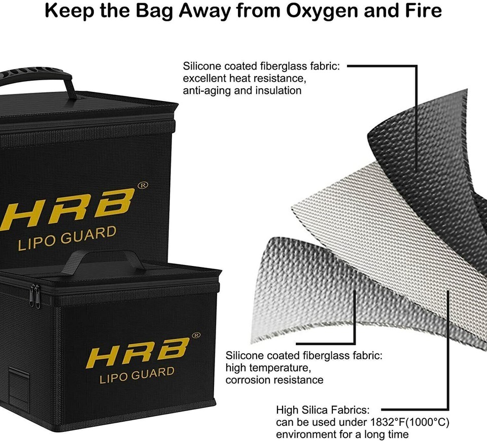 HRB Lipo Battery Safe Guard Fireproof Explosionproof Bag Storage ...