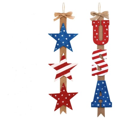Patriotic Red White & Blue Stars or "USA" Vertical Letters Hanging 3 ...