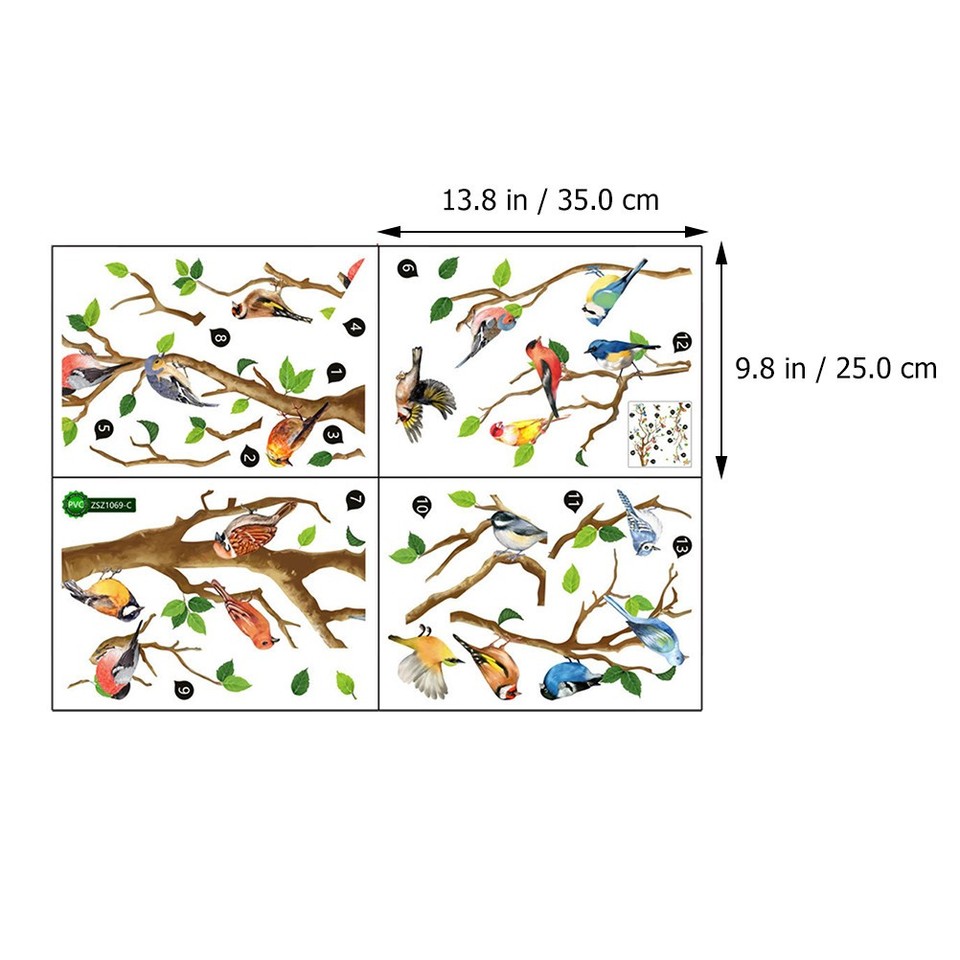 4 Sheets Tree Branch Wall Stickers PVC Flying Birds Decal for Room Wall ...