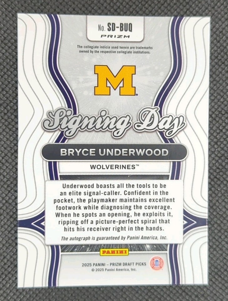 Bryce Underwood - 2025 Panini Prizm Draft Picks - Silver Signing Day RC ...