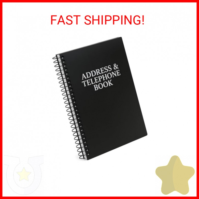 Iconikal Address Telephone Book, 8x5-Inch, Black, Spiral-Bound, 384 ...