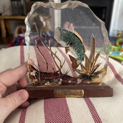 Vintage Acrylic Fishing Scene Largemouth Bass Hunting Cabin Decor 1990 ...
