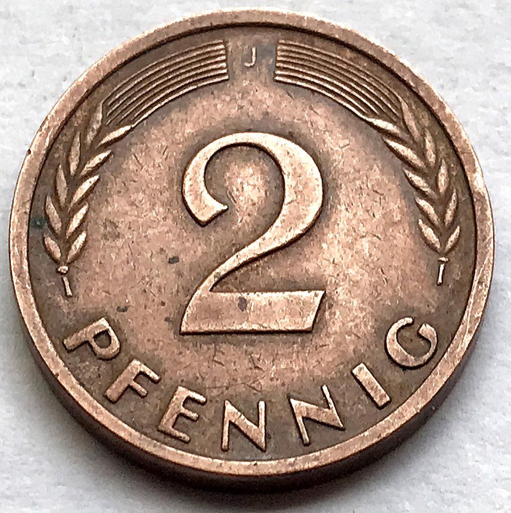 1950-J Germany 2 PFENNIG copper coin Bundesrepublik Deutschland | eBay