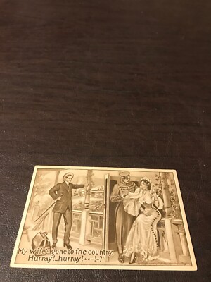 EARLY HUMOR UNPOSTED POSTCARD - MY WIFE'S GONE TO THE COUNTRY, HURRAY ...