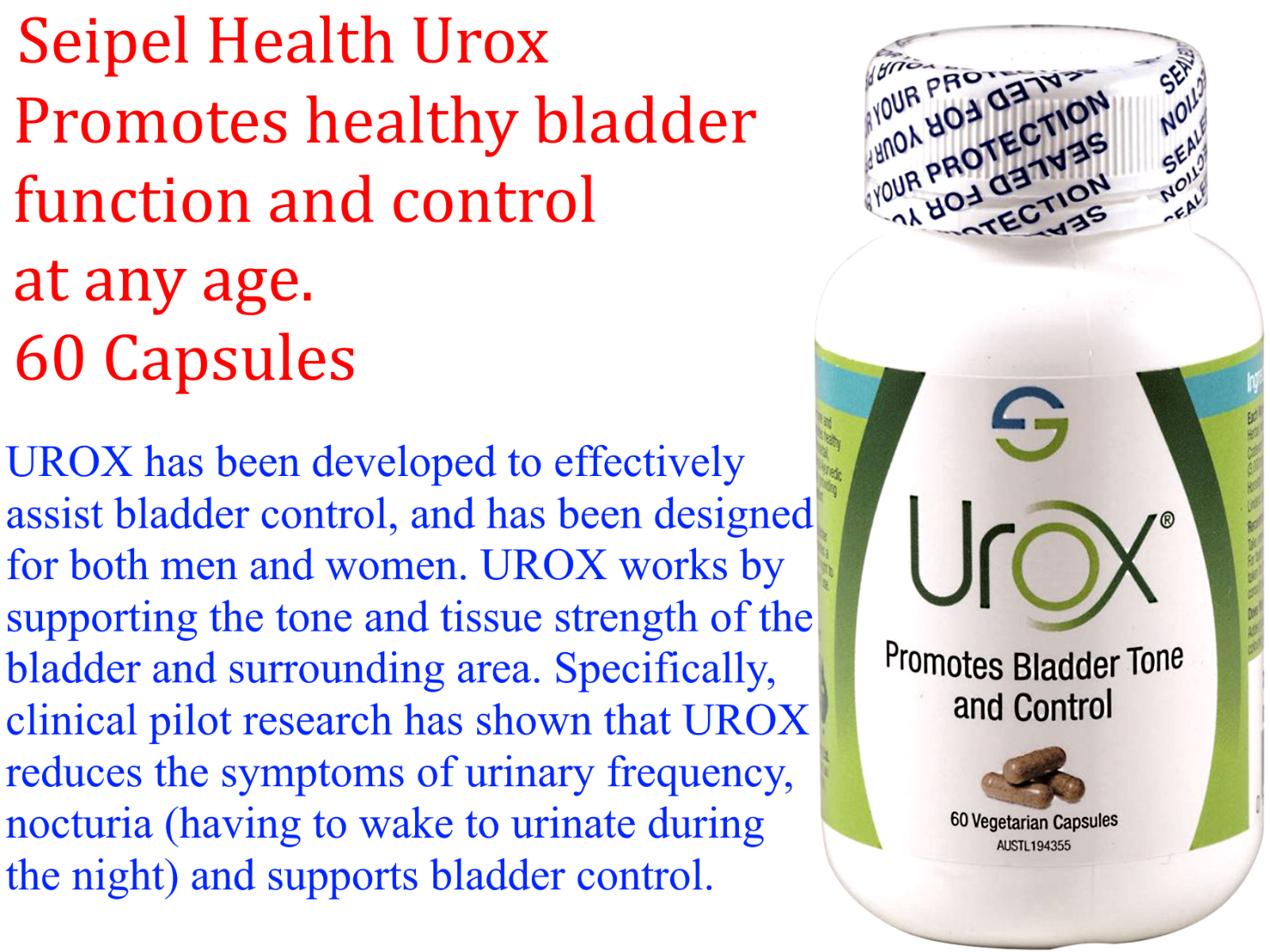 Seipel Group Urox 60 Capsules ( Promotes healthy bladder control ...