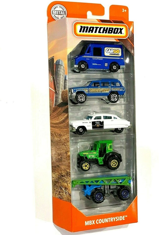 Matchbox MBX Countryside 5 Pack, Jeep Tractor Police + Cargo (1:64 ...