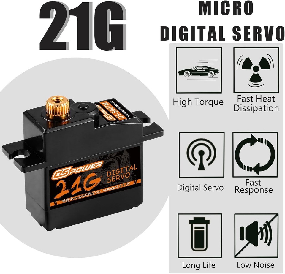 2PCS 21G Mini Digital Servo, Steering Gear Full Metal Micro RC Servos ...