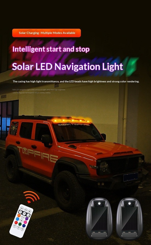 Solar LED Roof Beacon - Remote Control Magnetic Warning Light for Vans ...