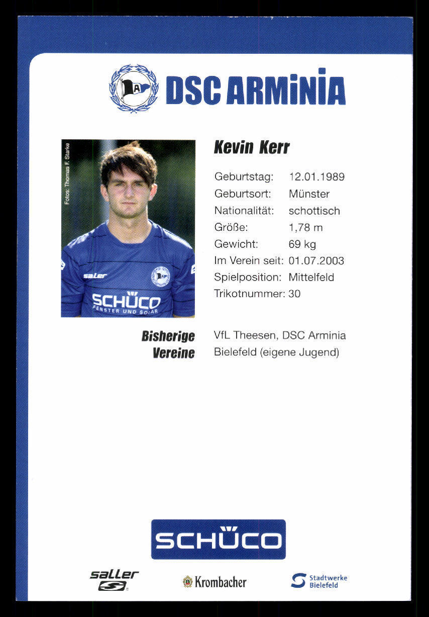 Kevin Kerr Autogrammkarte Arminia Bielefeld 2010-11 Original Signiert ...