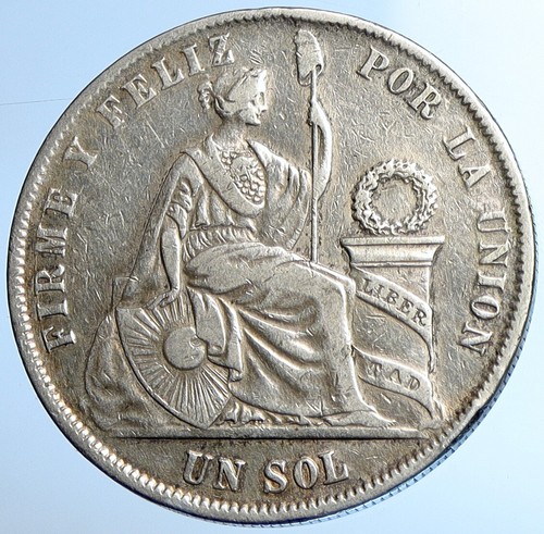 1874 YJ PERU South America 1 SOL Antique Original Silver Peruvian Coin ...