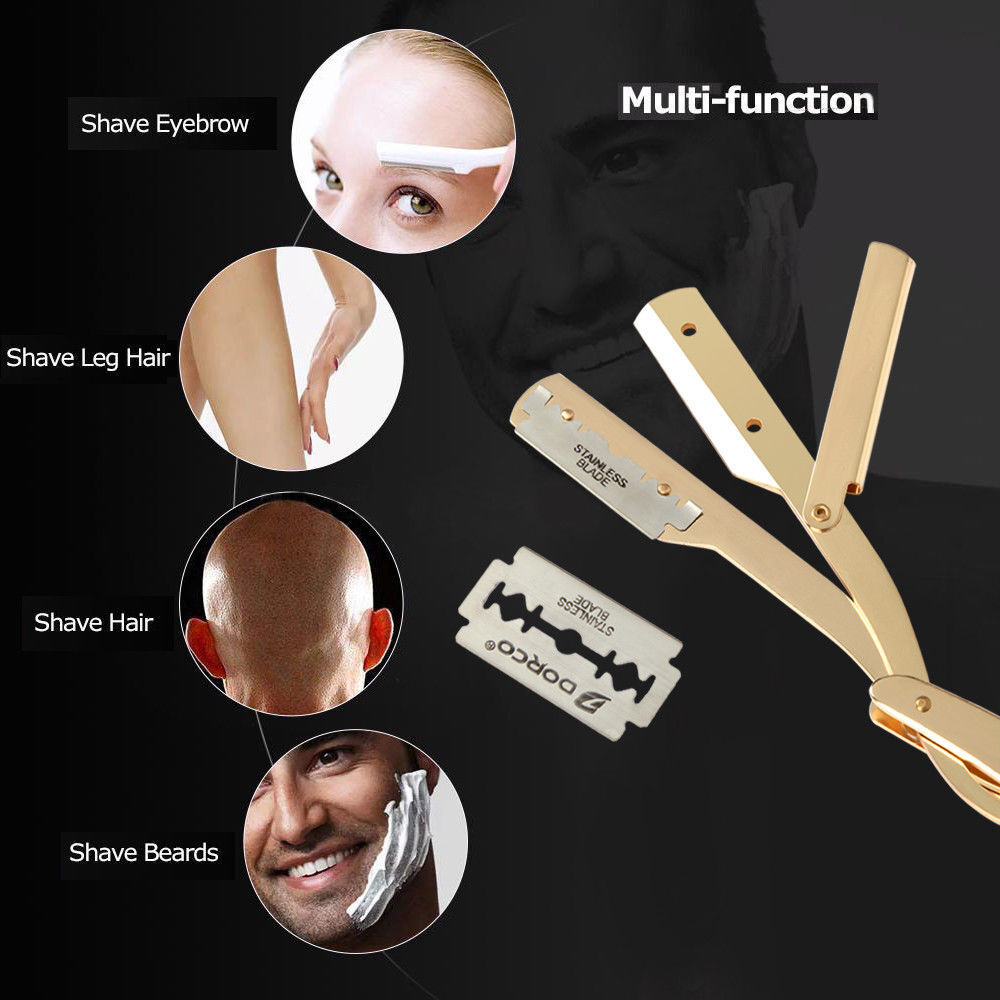 Straight Barber Edge Razors Folding Shaving Knife With 10 Pcs Blades ...