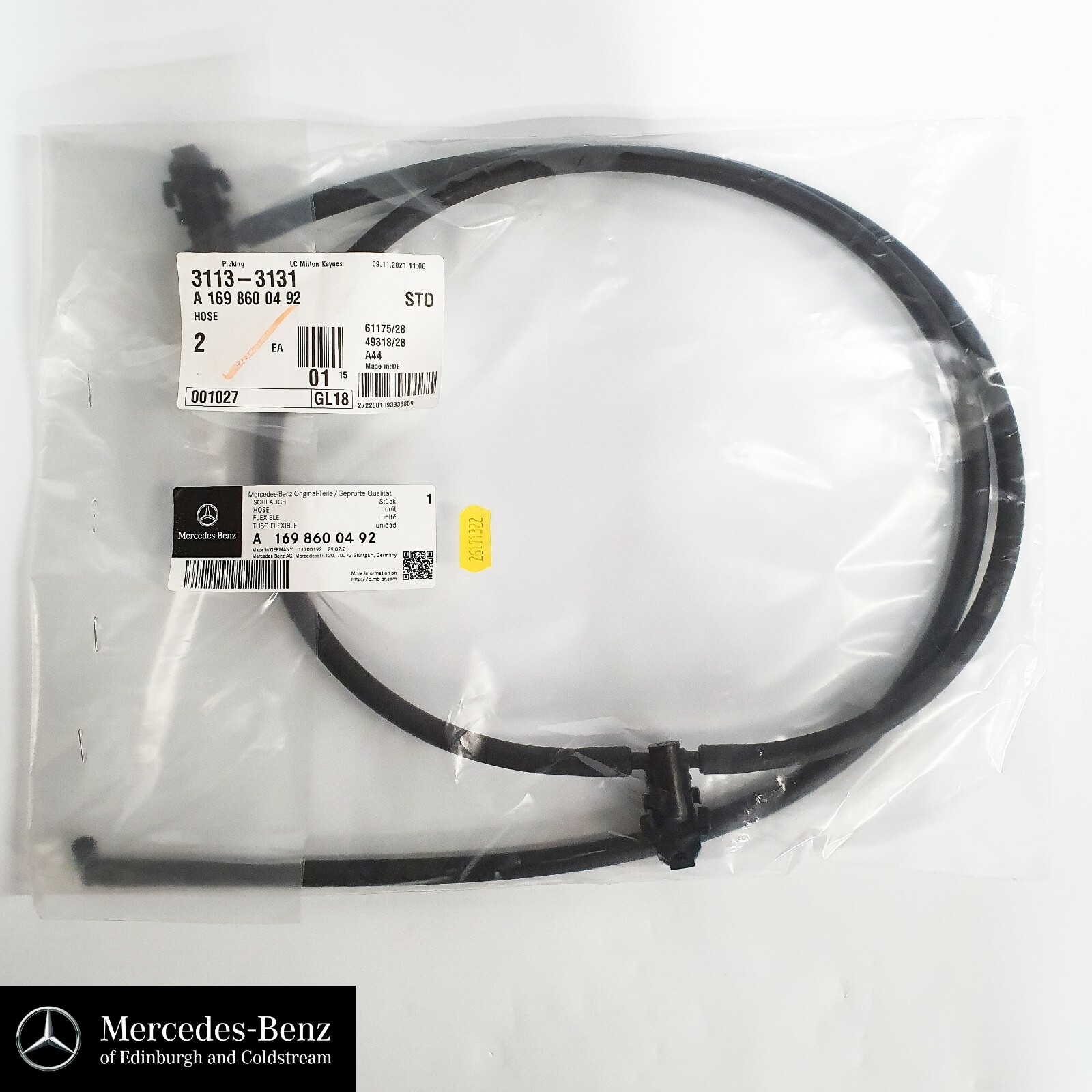 Genuine Mercedes-Benz a Class W169 Front Washer Jets Hose A1698600492 ...