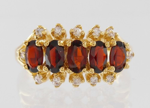 Vint LIND Designer Ring Garnet & YAG Diamond Simulant Yellow Gold EP ...