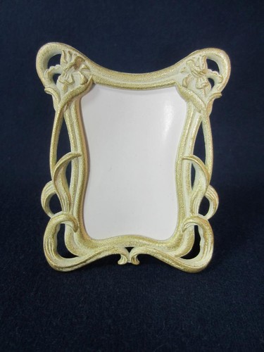 *Small Metal Frame White Art Nouveau Iris Design, Easel Back, 2 x 2 7/8 ...
