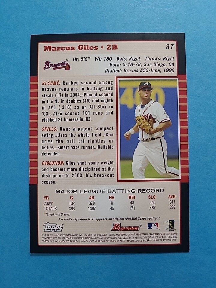 MARCUS GILES 2005 BOWMAN BASEBALL CARD # 37 H2833 | eBay