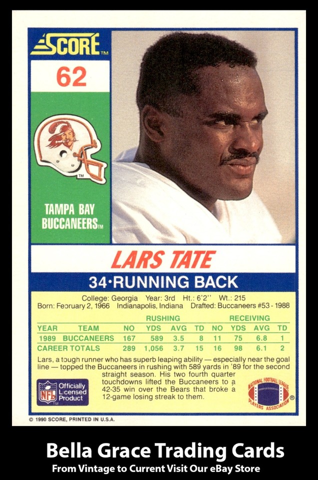 1990 Score Lars Tate #62 Tampa Bay Buccaneers NFL Football | eBay