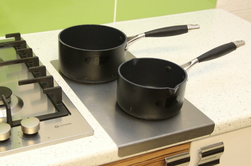 Hot Pan Stand Worktop Protector + Bend Brushed Stainless Steel Chopping ...