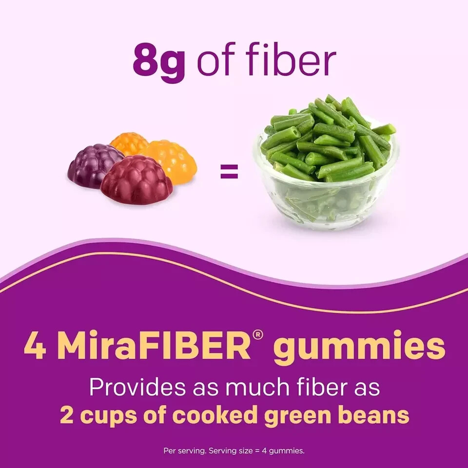 MiraLAX MiraFIBER Gummies, 8g of Daily Prebiotic Fiber with B Vitamins ...