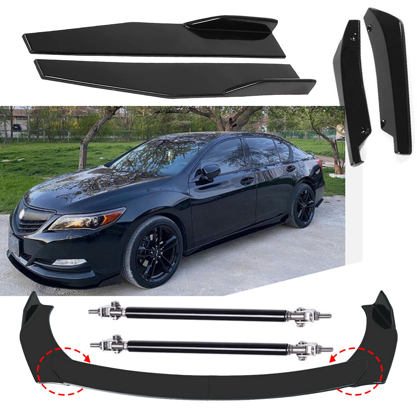 Front Bumper Lip Spoiler Splitter Rear For Acura RLX 2014- Side Skirt ...