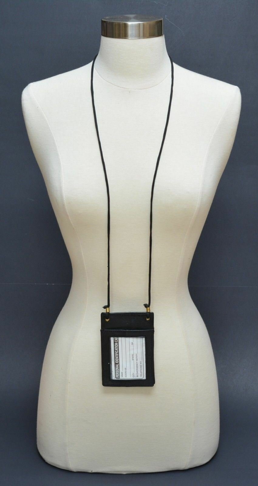 ID Card Holder Badge Passport Card Press NameTag Pouch Leather W Neck ...