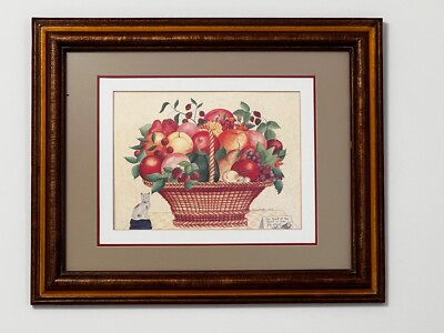 Ellen Stouffer Still Life Fruit Basket Print in Wood Frame dated 1986 ...
