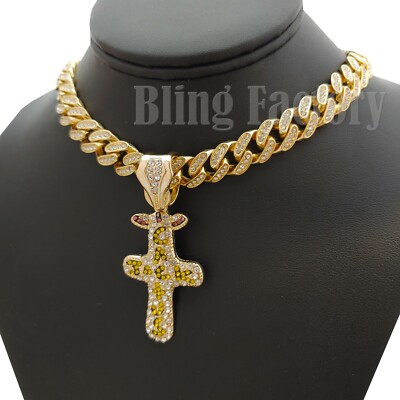 Travis Scott Cactus Jack Cross Pendant & 16" 18" 20" Iced Cuban Chain ...