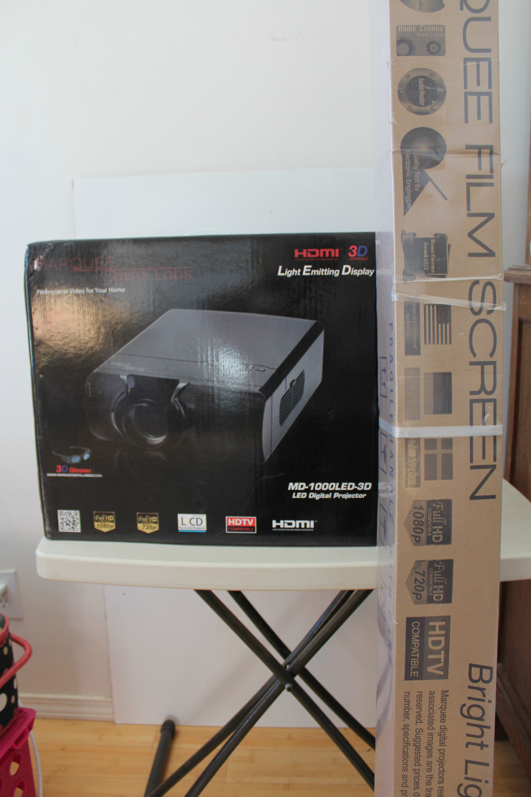 Marquee Digital Labs MD-1000LED-3D Home Theater Projector & Film Screen ...