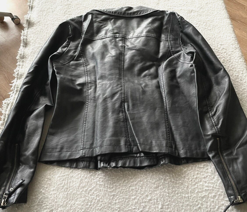 Max Studio Moto Jacket Womens Medium Black Biker Faux Leather ...
