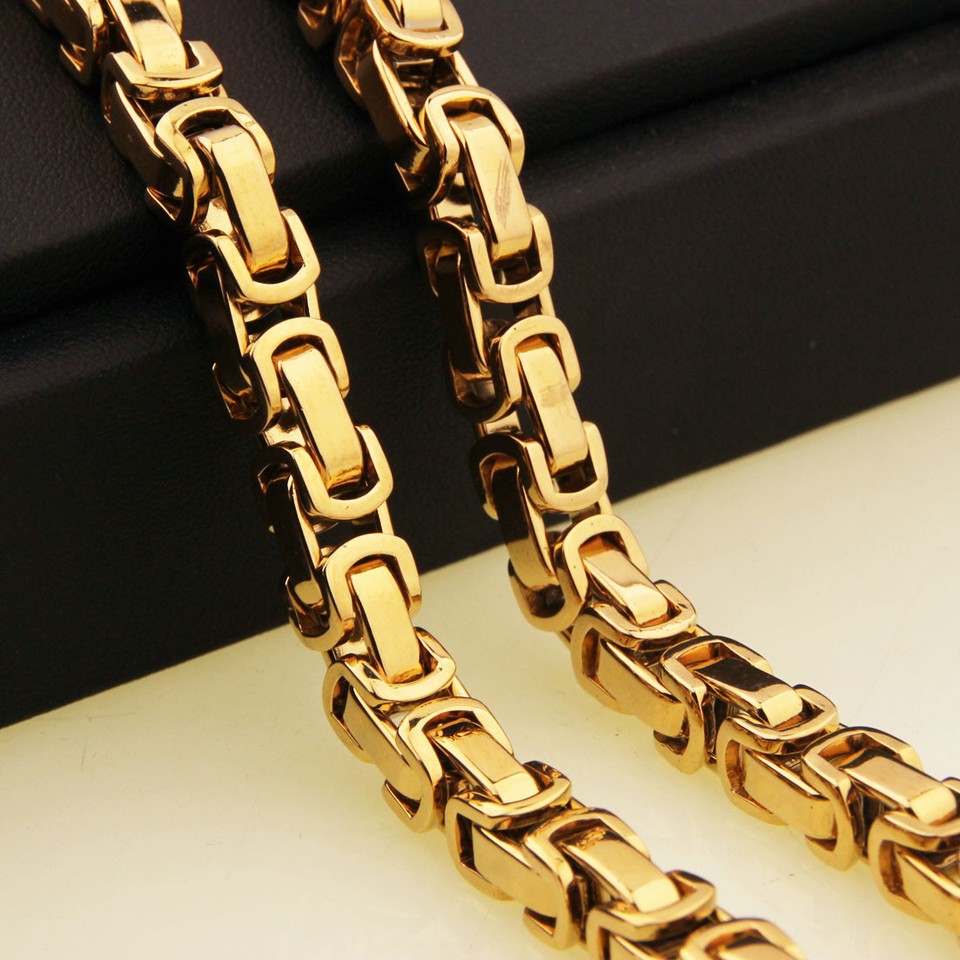 Women Men 8mmGold Tone Stainless Steel Byzantine Box Chain Necklace 16 ...