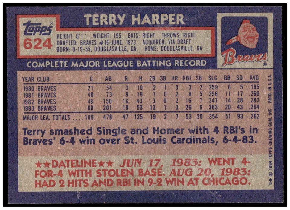1984 Topps #624 Terry Harper Ex/Nm | eBay