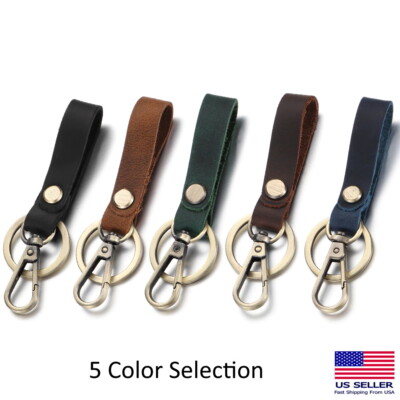 Men's Women's Style Genuine Leather Loop Keychain Car Key Clip Ring Accessories | eBay