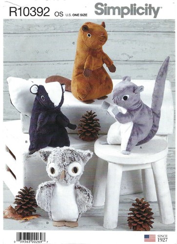 Simplicity R10392 PLUSH Forest Animals Squirrel Skunk Owl Beaver ...