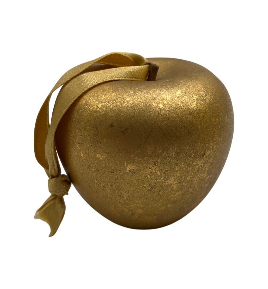 Pottery Barn Goldtone Apple Ornament With Box Satin Ribbon Christmas ...