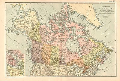 1908 LARGE VICTORIAN MAP ~ DOMINION OF CANADA VANCOUVER BRITISH ...