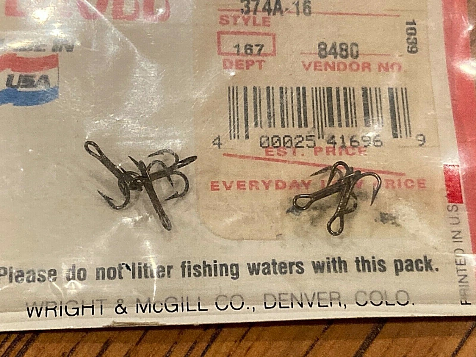 Eagle Claw (374A) Size 16 Treble Hook & South Bend (DBT-12) Size 12 Do ...