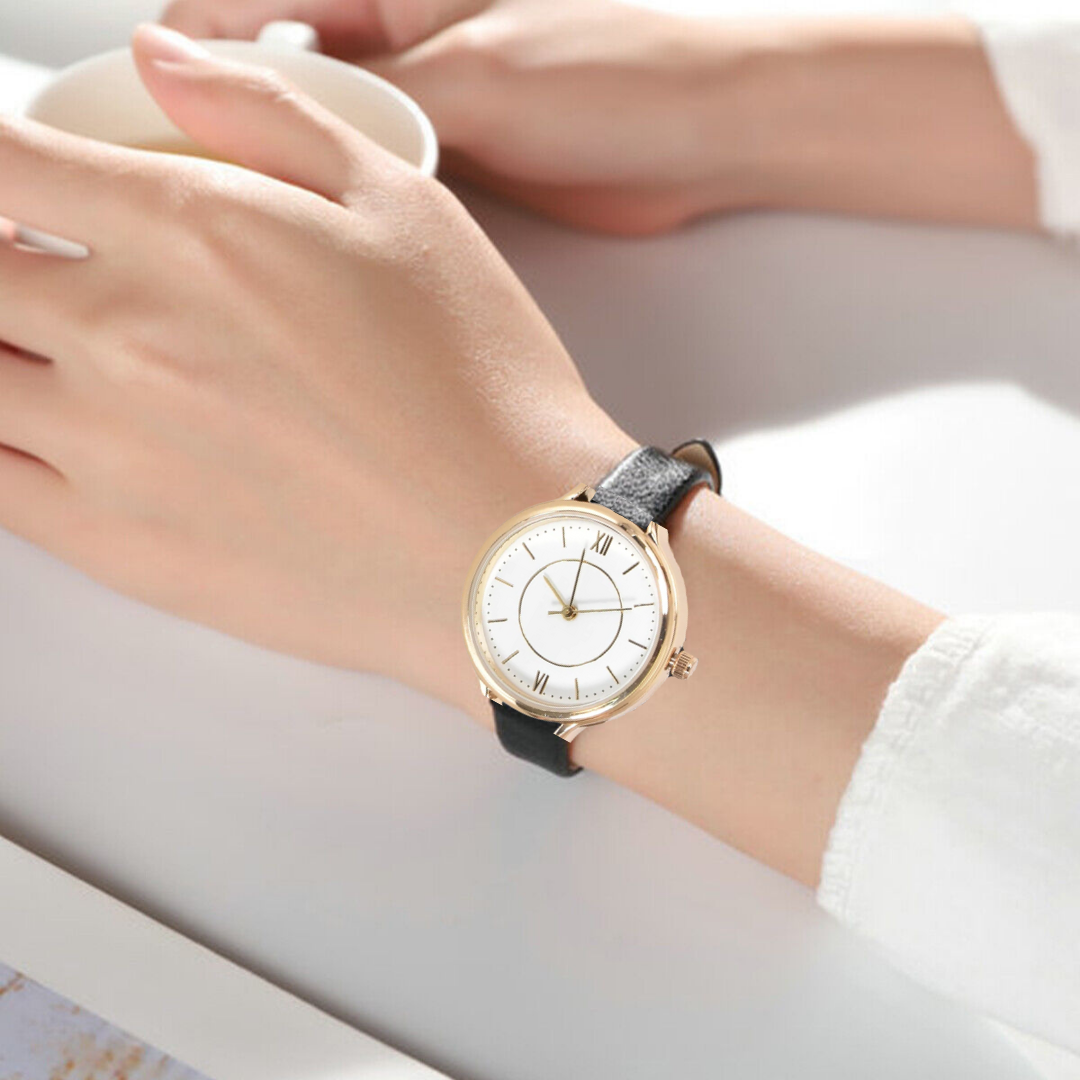 2x Ladies Womens Wrist Watches Quartz Round Watch Fashion Leather Strap ...