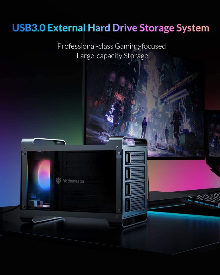 RGB 4 Bay Hard Drive Enclosure USB 3.1 For 2.5" 3.5" inch SATA HDD SSD ...