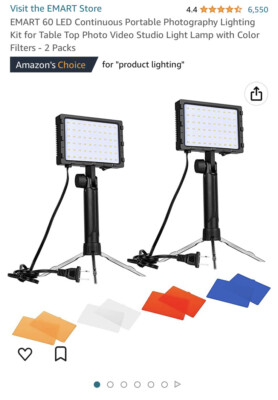 EMART 60 LED Continuous Portable Photography Lighting Kit for Table Top ...