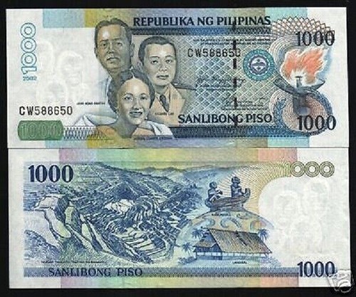Philippines 1000 PISO P-197 2002 TORCH UNC TONE World Currency Filipino ...