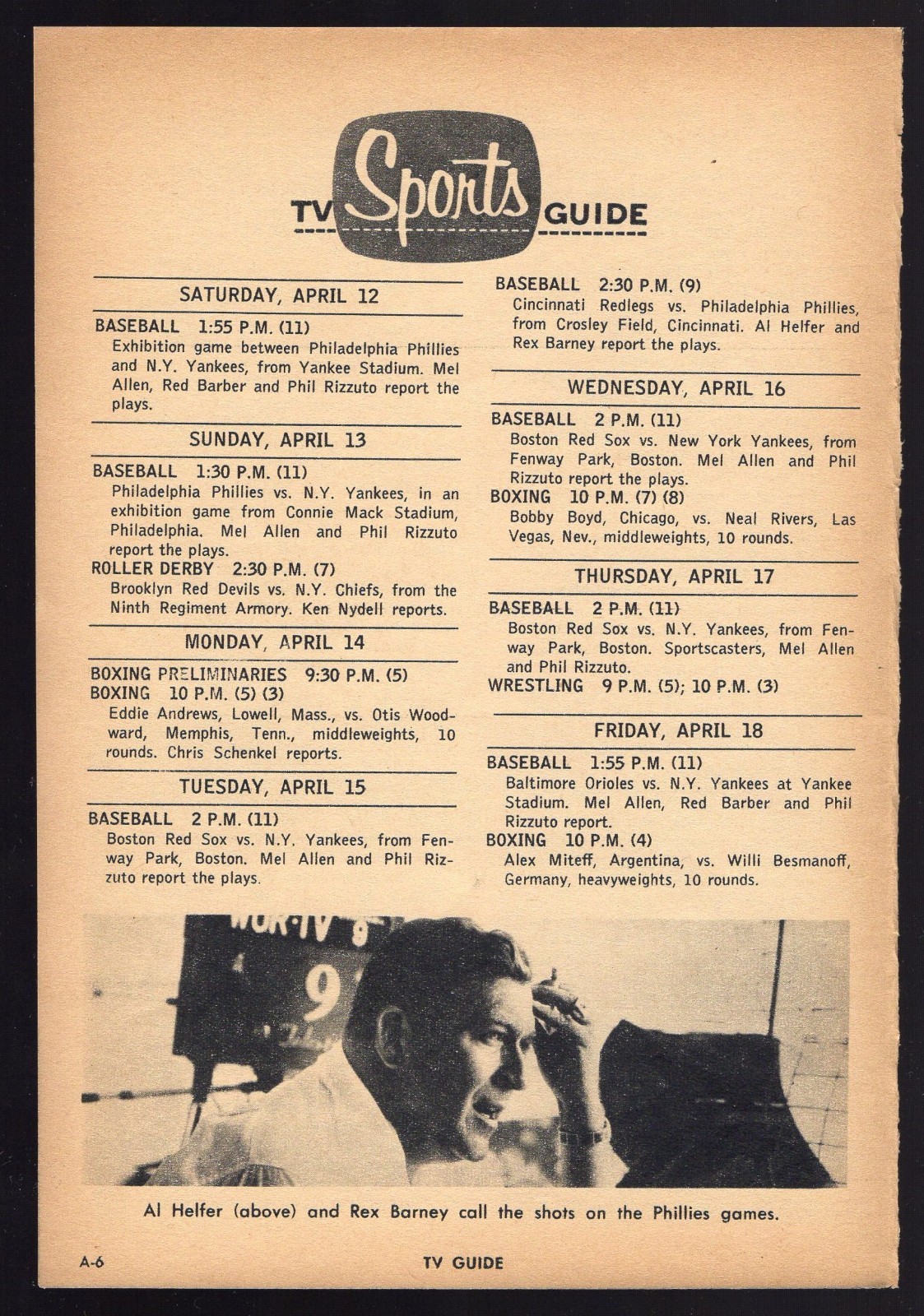 1958 PHILADELPHIA PHILLIES BASEBALL ANNOUNCER AL HELFER OPENING DAY ...