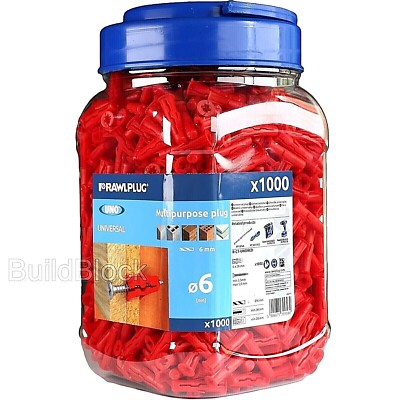 Rawlplug UNO Wall Plugs 6mm red fixing rawl plugs screws concrete ...