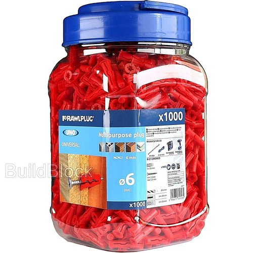Rawlplug UNO Wall Plugs 6mm red fixing rawl plugs screws concrete ...