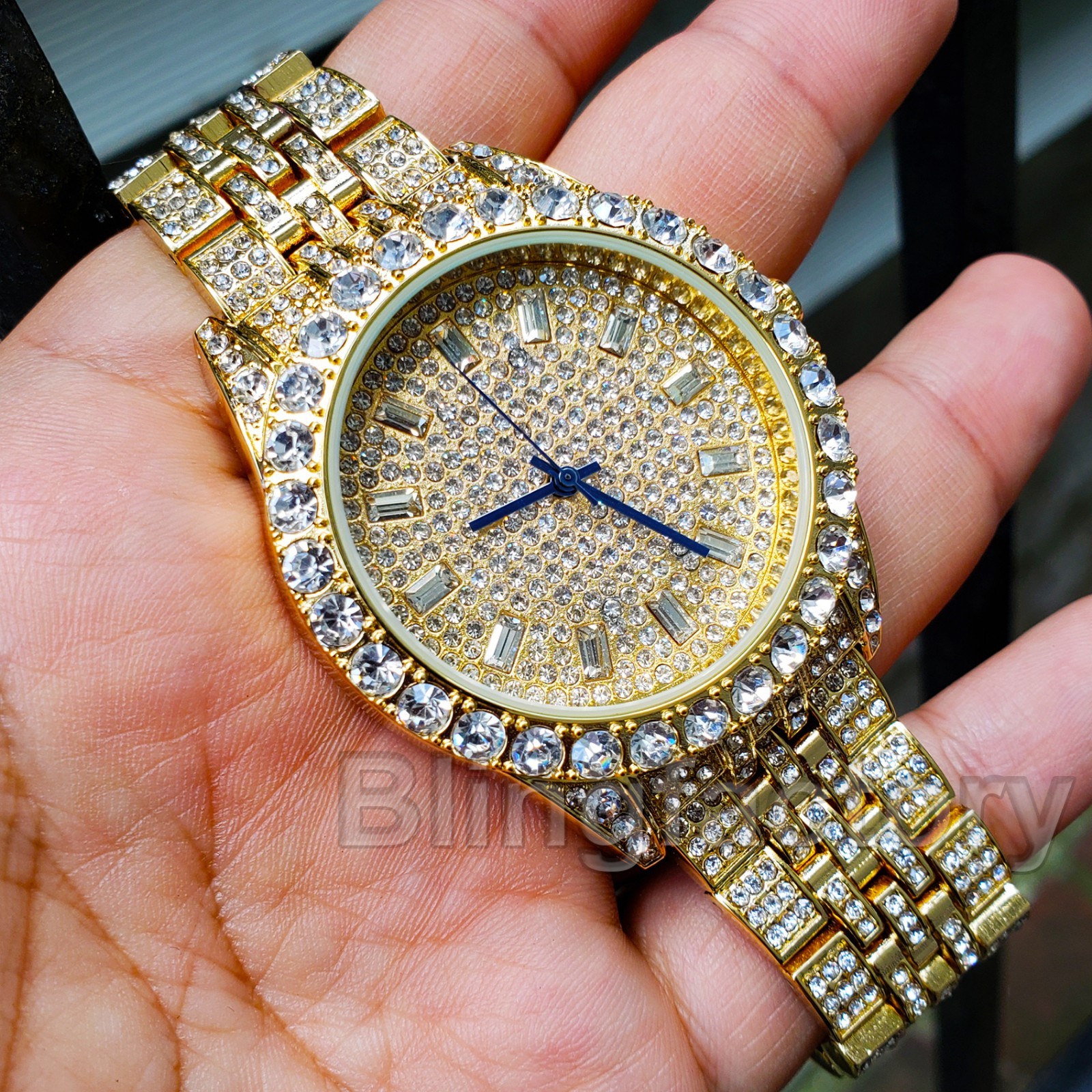 MEN'S QUAVO HIP HOP GOLD PT LUXURY WATCH & FULL ICED CUBAN BRACELET ...