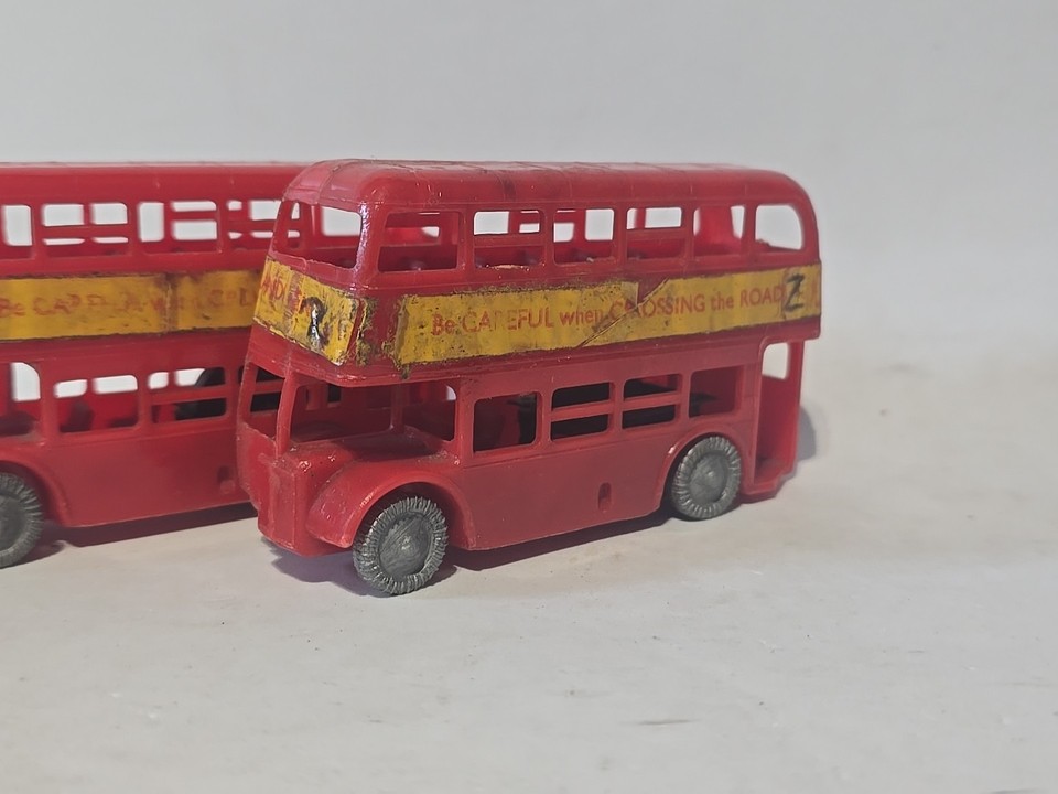 CHARMING GROUP OF 4X VINTAGE FRICTION DRIVE LONDON DOUBLE DECKER BUS ...