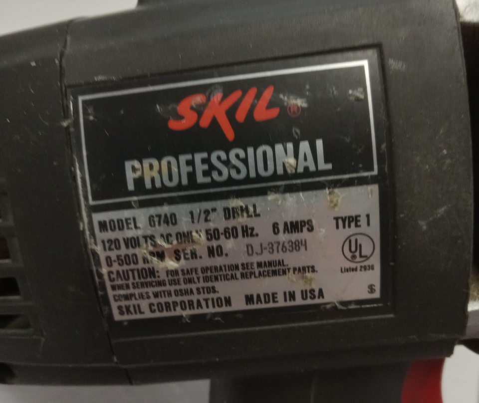 Skil 6740 electric power drill vsr reversing 1/2" preowned ONE DAY SHIP ...
