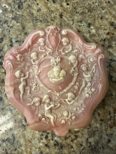 Neoclassical Style Pink Scalloped Incolay Stone Jewelry Trinket Box ...