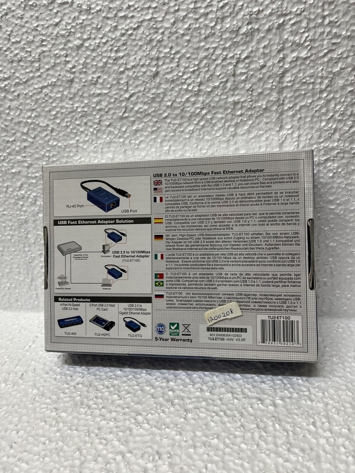 Trendnet USB 2.0 to 10/100Mbps Fast Ethernet Adapter TU2-ET100 NEW | eBay