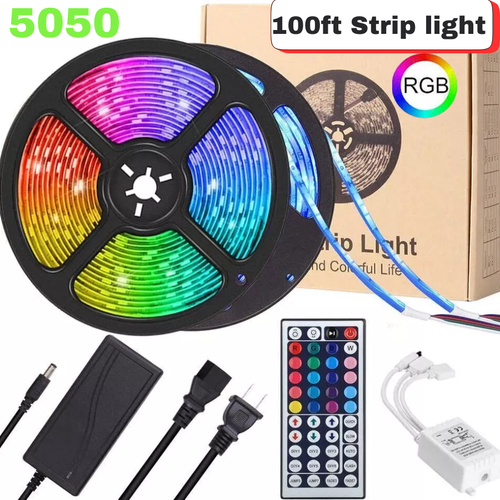 100Ft LED Strip Lights, 5050 Smart Light with Remote Control,RGB LED ...